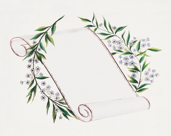 Scroll design branches blue flowers | Free Photo Illustration - rawpixel