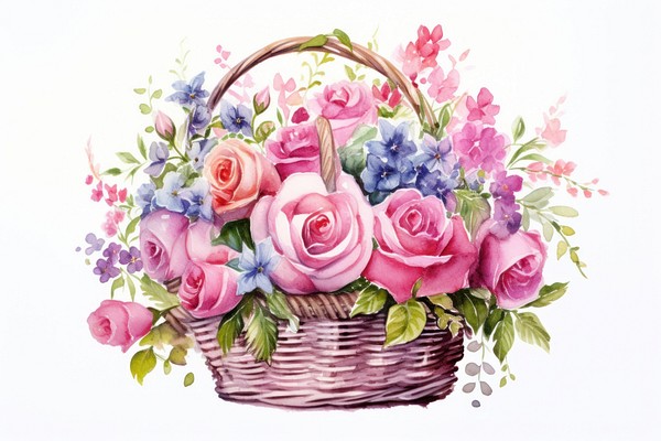 flower basket pattern plant rose. | Free Photo Illustration - rawpixel