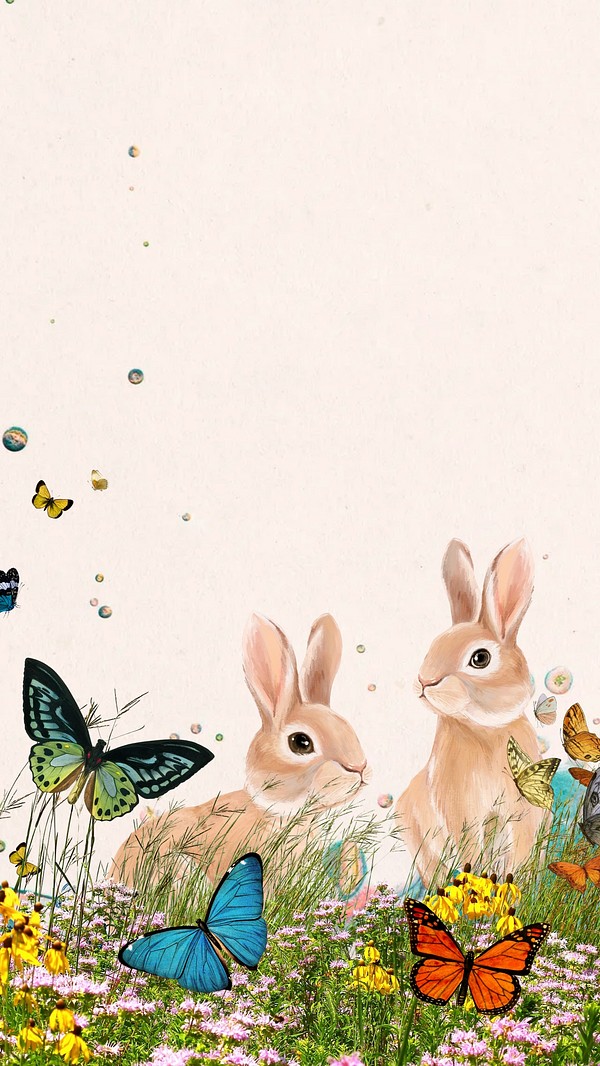 Aesthetic rabbits iPhone wallpaper, drawing | Premium Photo ...
