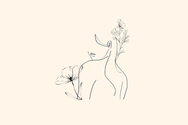 Woman monoline with flower background | Premium Photo Illustration ...