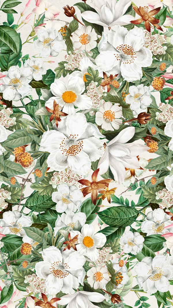 White floral pattern phone wallpaper, | Premium Photo - rawpixel