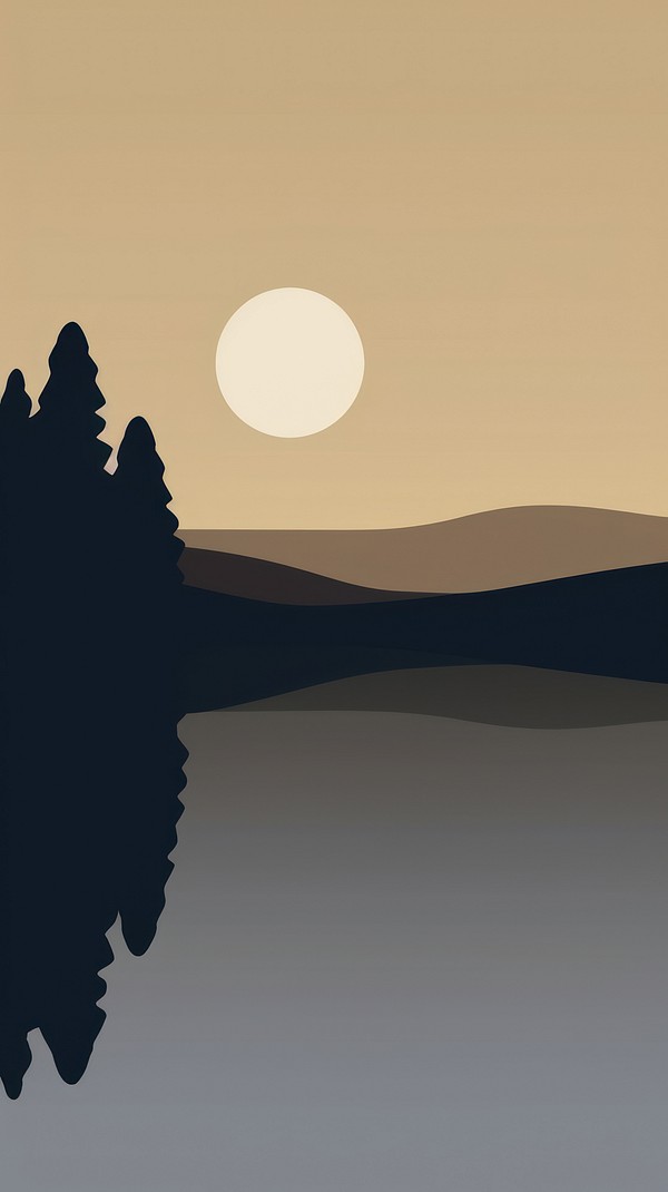 Minimal illustration night lake silhouette | Free Photo Illustration ...