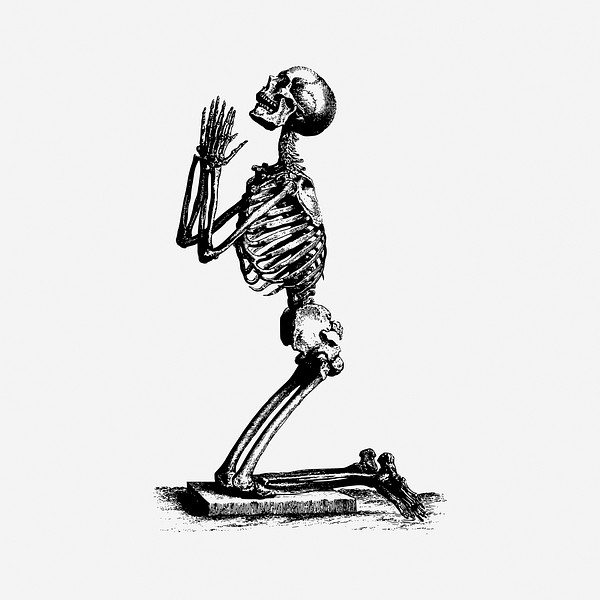 Vintage praying skeleton hand drawn | Free Photo Illustration - rawpixel