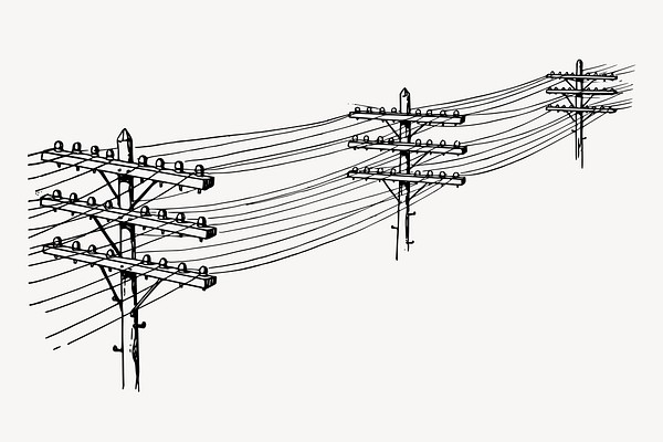 Power lines border drawing, white | Free Vector - rawpixel