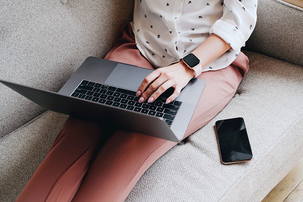 Woman using laptop while lying | Premium Photo - rawpixel