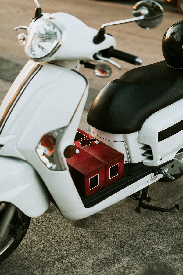 White scooter parked sidewalk | Premium Photo - rawpixel