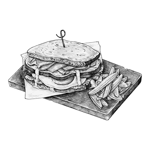 Hand-drawn club sandwich with fries | Premium Vector Illustration ...