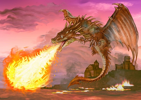 Dragon blowing out fire illustration | Premium PSD - rawpixel