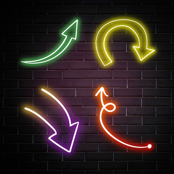 Neon arrows sign set brick | Premium PSD - rawpixel