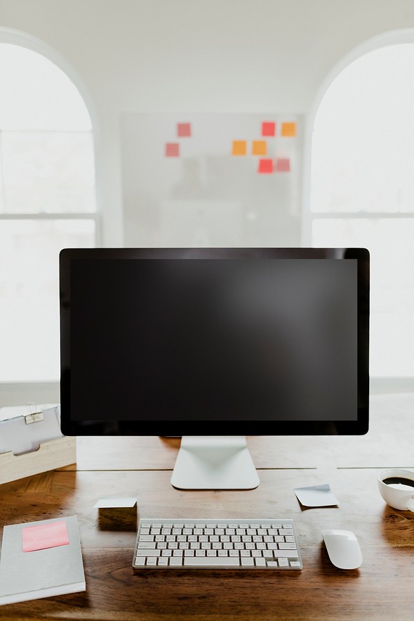 Computer wooden table home office | Premium Photo - rawpixel