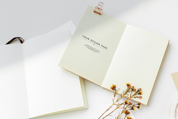 White notebook template mockup with dried | Premium PSD Mockup - rawpixel
