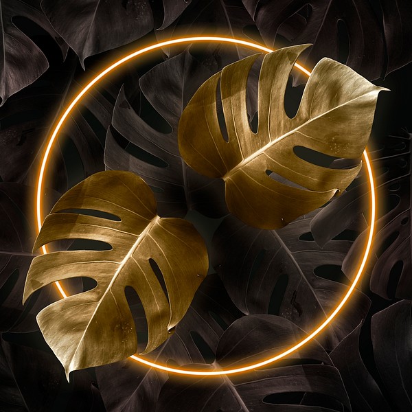 Golden neon lights frame tropical | Premium PSD - rawpixel