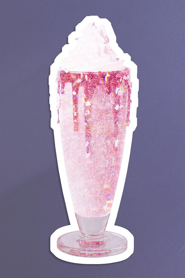 Pink holographic milkshake sticker with a white | PSD - rawpixel
