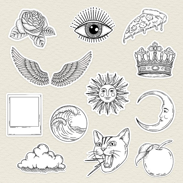 Drawing sticker set design resources | Premium PSD - rawpixel
