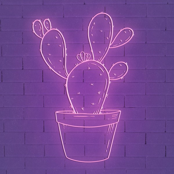 Purple neon cactus design element | Premium PSD - rawpixel