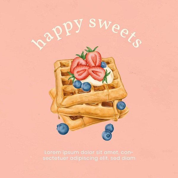 Hand drawn waffles Instagram ad | Premium Vector Template - rawpixel