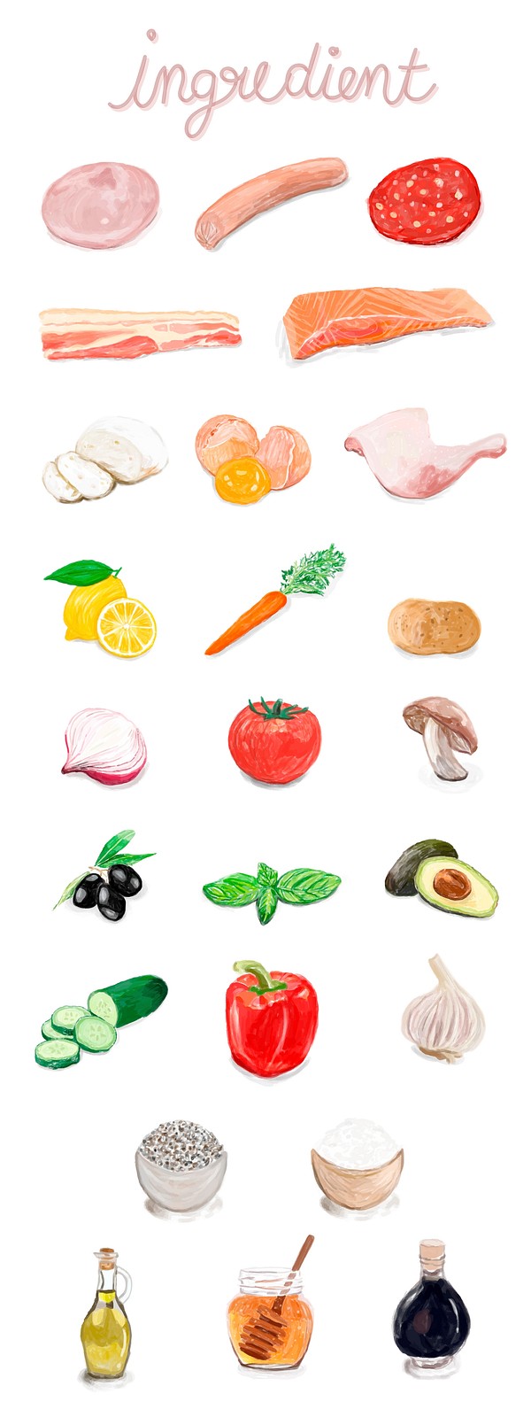 Hand drawn food ingredients watercolor | Premium Vector - rawpixel