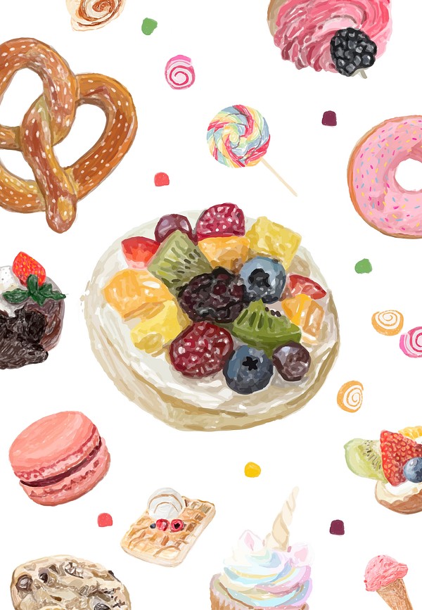 Hand drawn sweets collection watercolor | Premium Vector Illustration ...