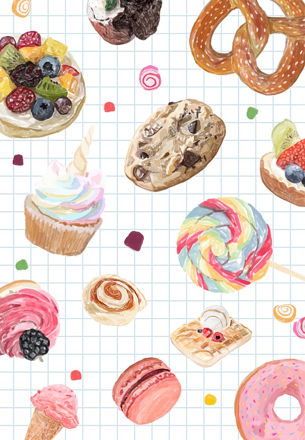 Hand drawn sweets collection watercolor | Premium Vector Illustration ...