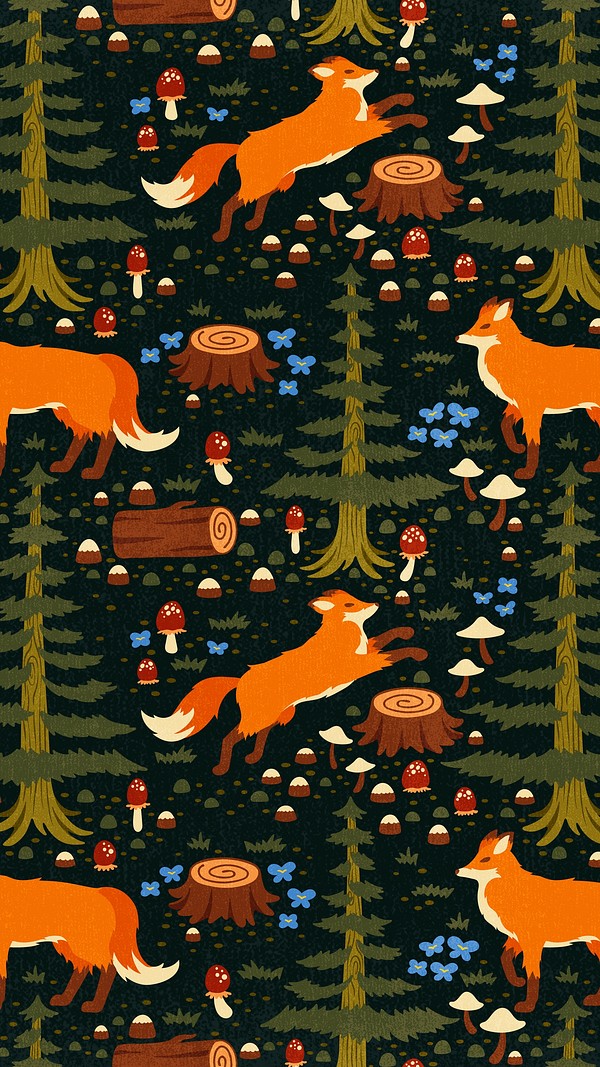 Fox pattern phone wallpaper, cute | Free Photo Illustration - rawpixel
