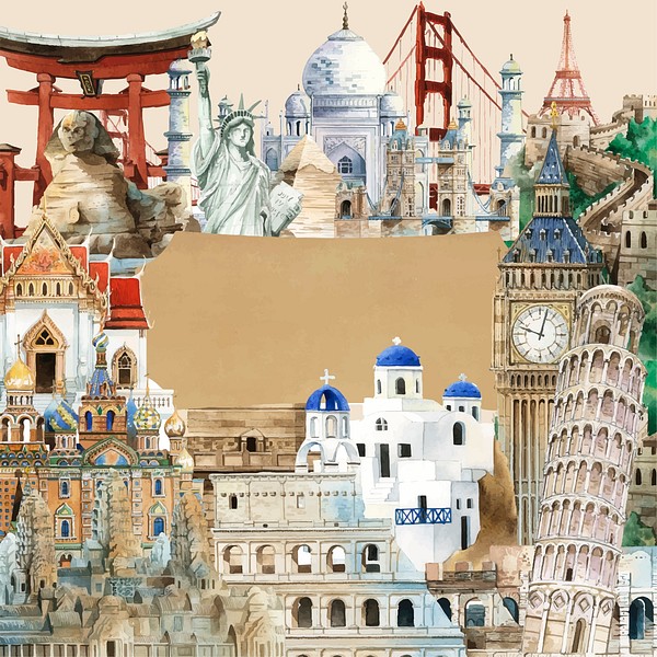 Collection architectural landmarks painted watercolor | Premium Vector ...