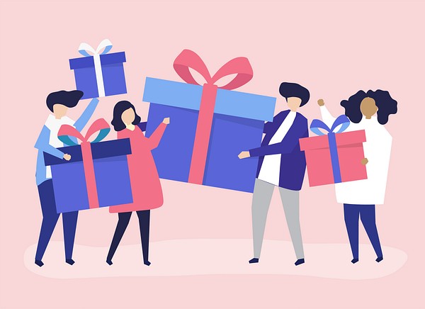 Friends exchanging gift boxes | Premium Vector - rawpixel