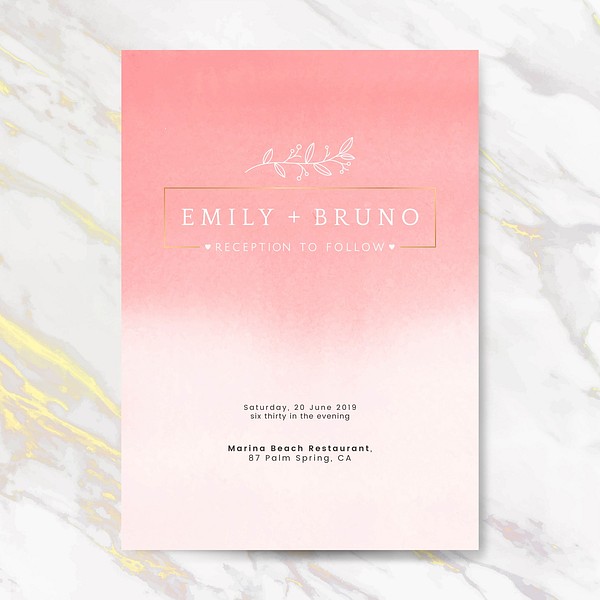 Pink wedding invitation card vector | Premium Vector - rawpixel
