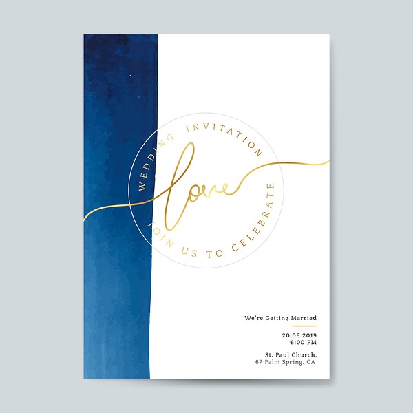 Blue wedding invitation card vector | Premium Vector - rawpixel