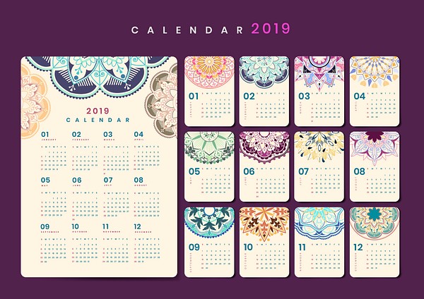 Mandala calendar 2019 vector posters | Premium Vector - rawpixel