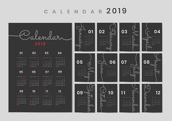 Black calendar 2019 poster vector | Free Vector - rawpixel