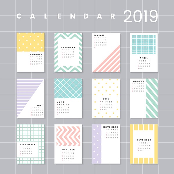 Pastel patterned calendar 2019 vector | Premium Vector - rawpixel