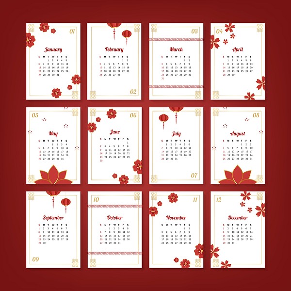 Red and gold Chinese calendar | Premium Vector - rawpixel