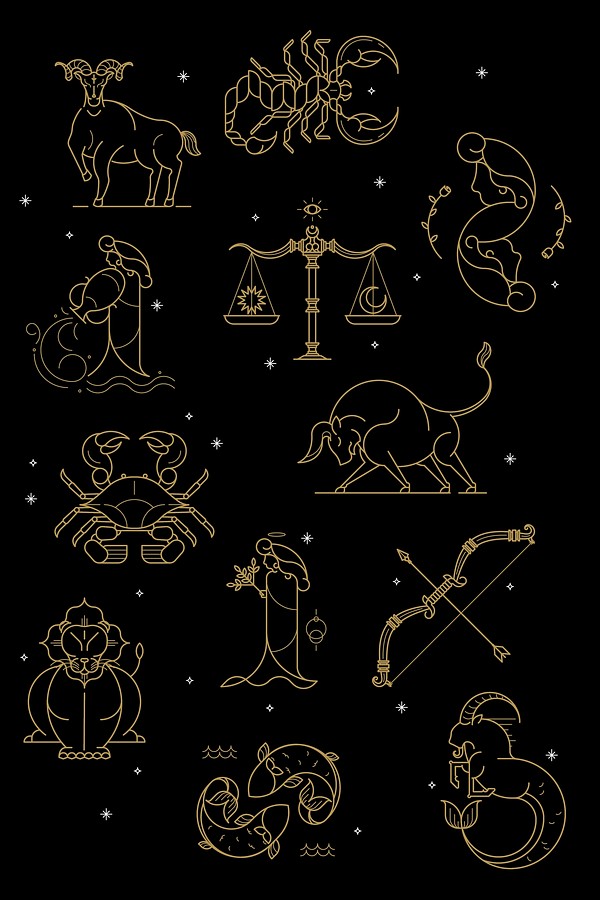 Gold zodiac sign set on a black | Premium Vector - rawpixel