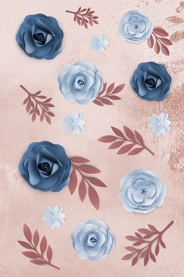 Blue paper craft flowers and | Premium PSD - rawpixel