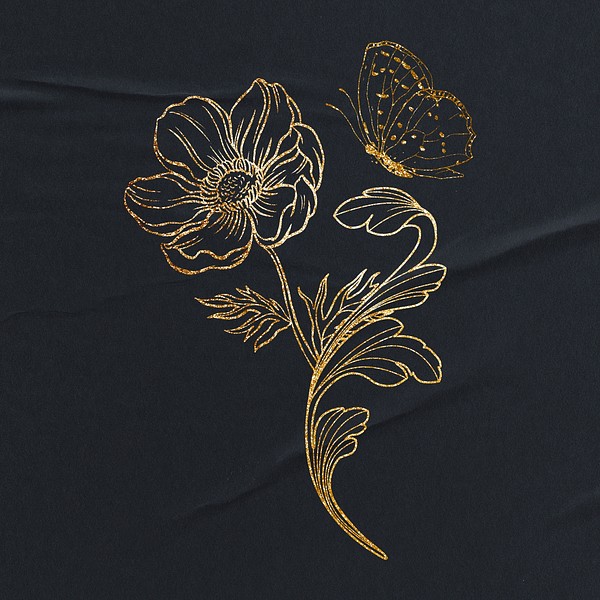 Gold flower sticker, ornamental floral | Premium PSD - rawpixel
