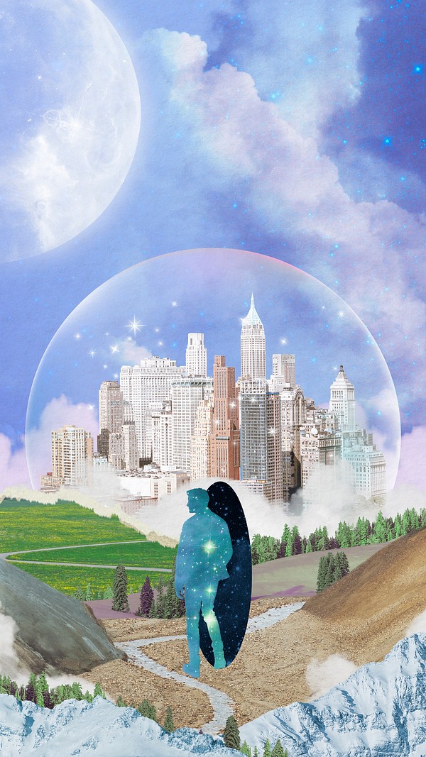 Utopia collage art mobile wallpaper, | Premium Photo Illustration ...