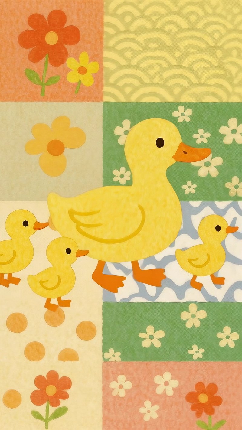 Colorful patchwork illustration ducks flowers | Free Video - rawpixel