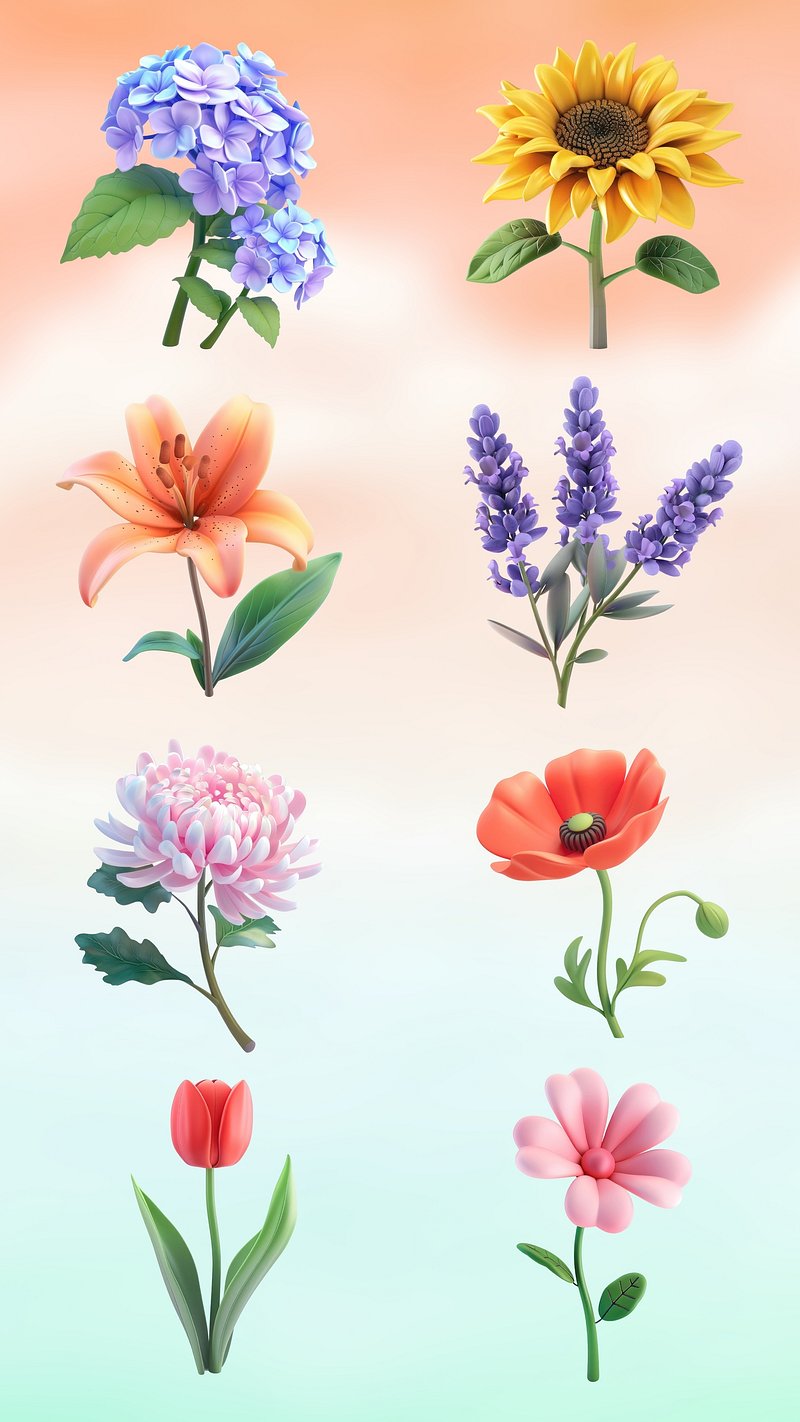 3D flower design element set | Free Photo - rawpixel