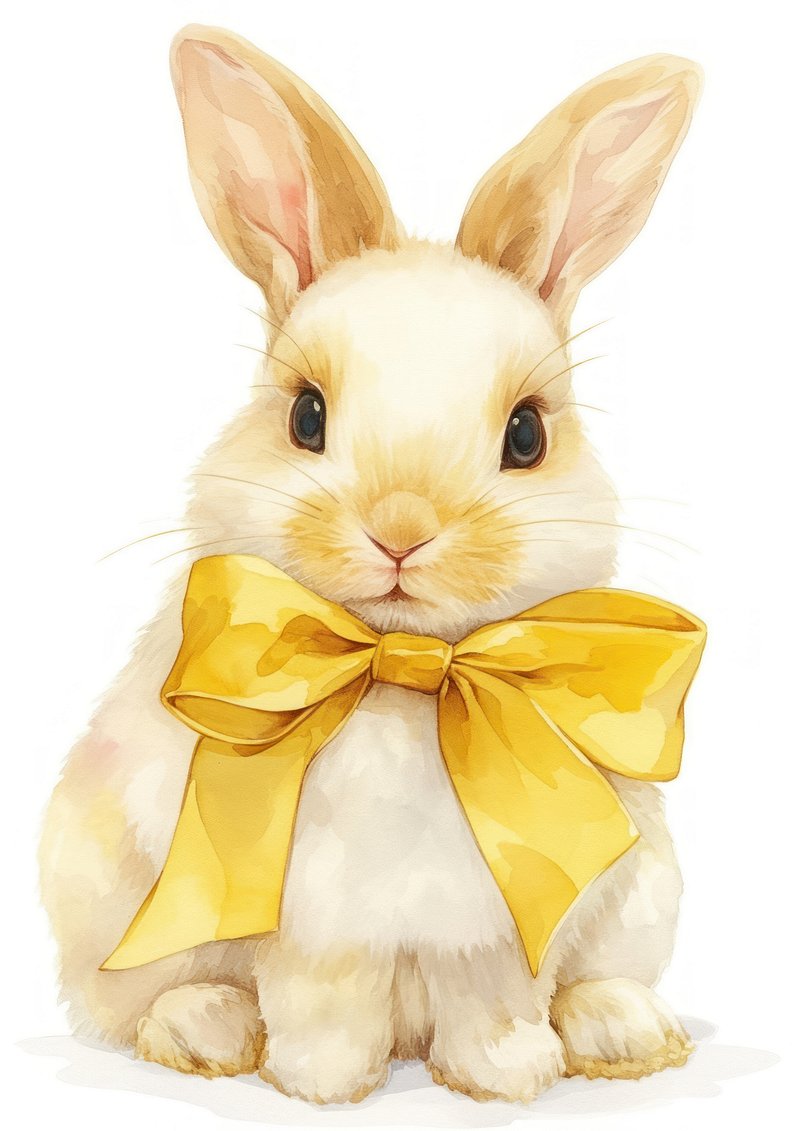 Cute bunny with yellow bow | Free Photo Illustration - rawpixel