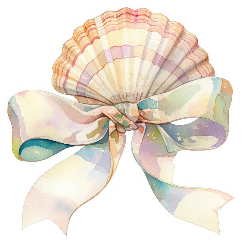 PNG Watercolor seashell ribbon illustration | Free PNG - rawpixel