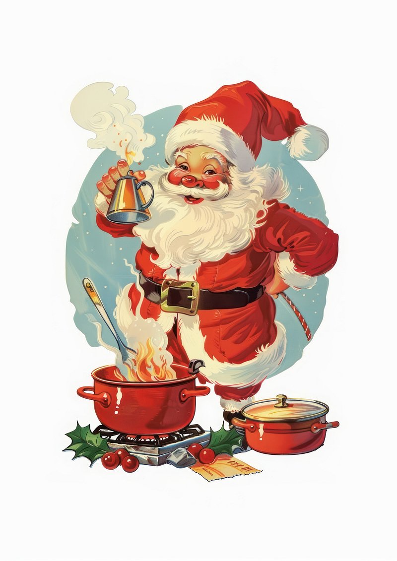 Santa cooking cookware cutlery person | Free Photo Illustration - rawpixel