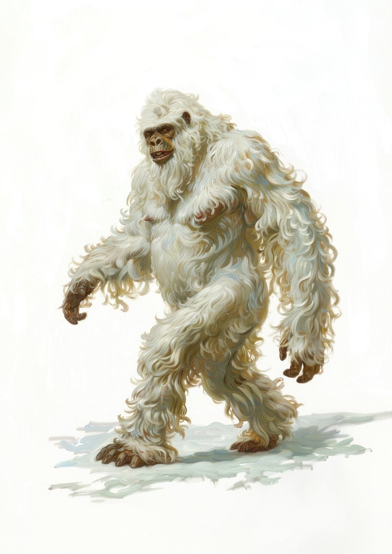 White yeti walking snowy background | Free Photo Illustration - rawpixel
