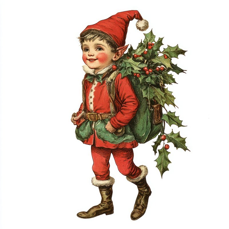 Christmas elf illustration vintage art. | Free Photo Illustration ...