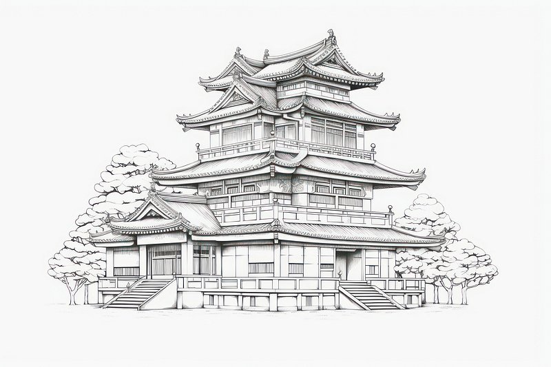 Japanese building drawing architecture sketch. | Free Photo ...