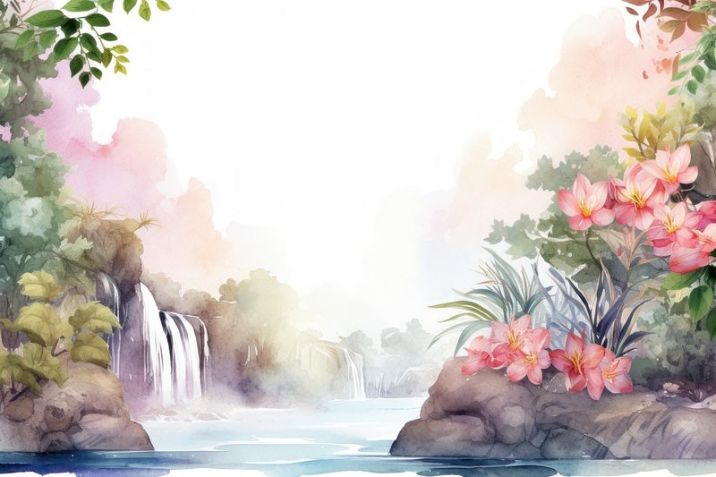 Waterfall border frame painting outdoors | Premium Photo Illustration ...