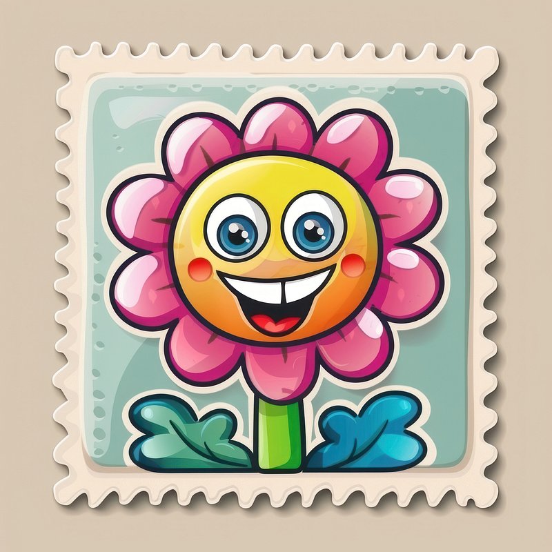 Cute postage stamp cartoon flower | Free Photo Illustration - rawpixel