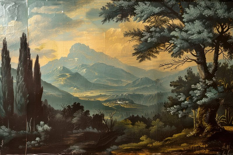 Mountain scenery painting art landscape. | Premium Photo Illustration ...