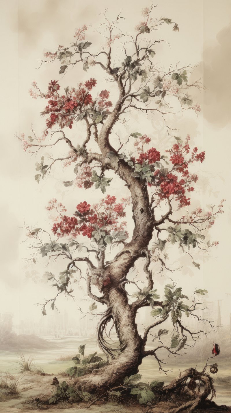 Vintage Tree Wallpaper tree painting | Premium Photo Illustration ...