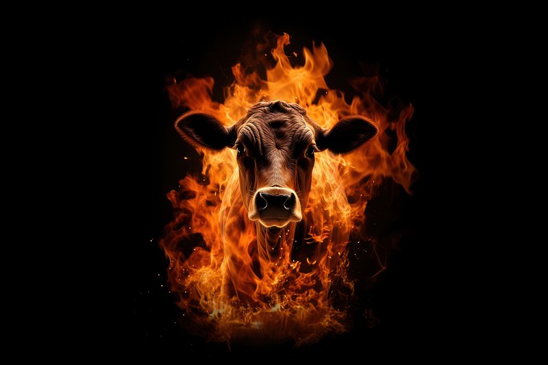 Cow fire flame livestock mammal | Free Photo - rawpixel