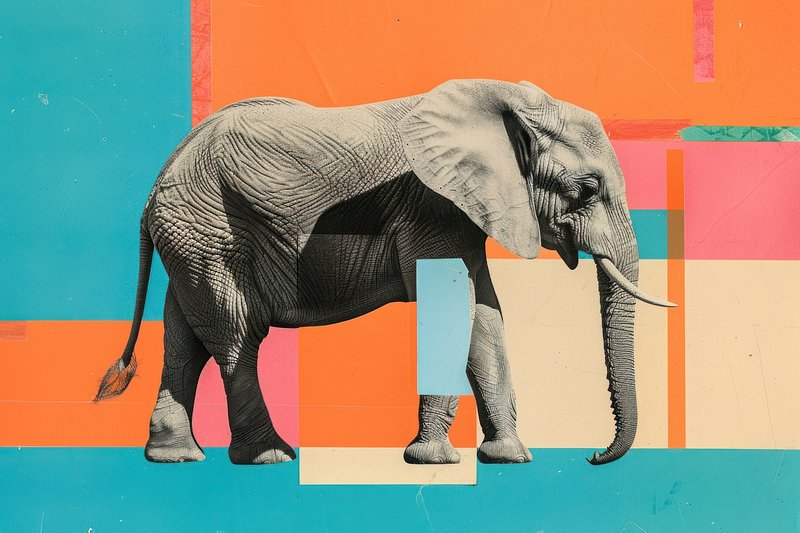 Retro collage elephant wildlife animal | Free Photo Illustration - rawpixel